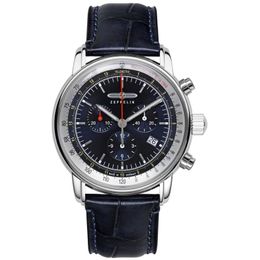 Zeppelin Herren Zeppelin Chronograph &raquo;LZ 14 Marine&laquo; Armbanduhr, Quarzuhr, Herrenuhr, Datum, Stoppfunktion, Made in Germany blau