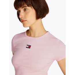 Tommy Jeans Damen Kurzarmshirt &raquo;TJW SLIM BADGE RIB TEE&laquo; mit gerippter Struktur rosa XL (42)