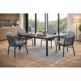 Destiny Garten-Essgruppe Set, 5 tlg. 1 Esstisch, 4 Sessel inkl Sitz- und R&uuml;ckenauflagen Aluminium, Polywood, Wicker/Kunststoffgeflecht