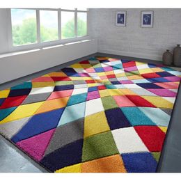 FLAIR RUGS Teppich &raquo;Rhumba&laquo; rechteckig 10 mm H&ouml;he fu&szlig;bodenheizungsgeeignet, strapazierf&auml;hig, buntes Muster, Rauten bunt Polypropylen