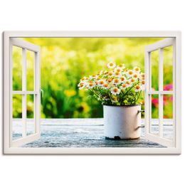 Artland Leinwandbild &raquo;Fensterblick Garten mit G&auml;nsebl&uuml;mchen&laquo; Blumen 1 Stk. tlg. auf Holzrahmen gespannt wei&szlig;