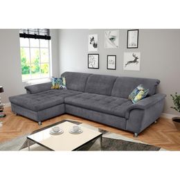 DOMO collection Ecksofa &raquo;Franzi Steppung im Sitzbereich B7T/H: 278/162/80 cm, L-Form&laquo; mit Kopfteilverstellung, Chenille, dunkelgrau grau Flachgewebe (