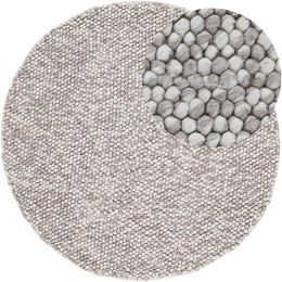 CarpetFine Teppich &raquo;Calo&laquo; rund 16 mm H&ouml;he Handweb Teppich, Uni-Farben, meliert, handgewebt, 70% Wolle beige Polyester, Wolle