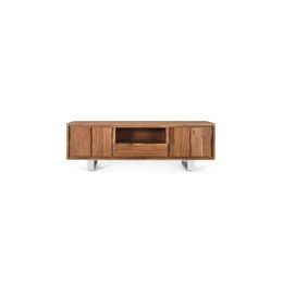 Giner y Colomer TV-Schrank aus nat&uuml;rlichem Akazienholz und silbernem Metall in Brown | Gr.: onesize
