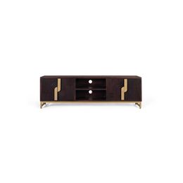 Giner y Colomer TV-Schrank aus massivem Mangoholz mit goldenem Metallsockel in Brown | Gr.: onesize
