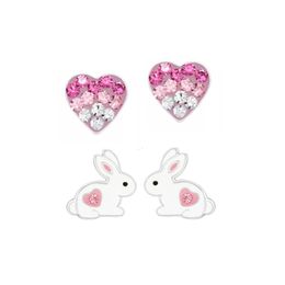 schmuck23 Ohrstecker Set Hase Herz 925 Silber | Gr.: onesize