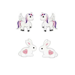 schmuck23 Ohrstecker Set Hase und Einhorn 925 Silber | Gr.: onesize