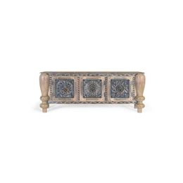 Giner y Colomer Sideboard aus massivem Teakholz mit Schnitzereien und stabilen Beinen in Blue | Gr.: onesize