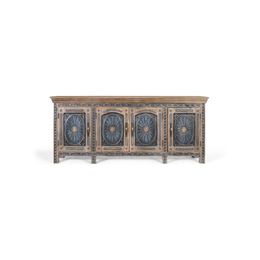 Giner y Colomer Zweifarbiges Sideboard aus geschnitztem Teakholz in Blue | Gr.: onesize