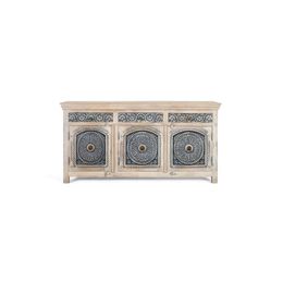Giner y Colomer Sideboard aus massivem Mangoholz mit drei Schubladen und drei T&uuml;ren in Blue | Gr.: onesize