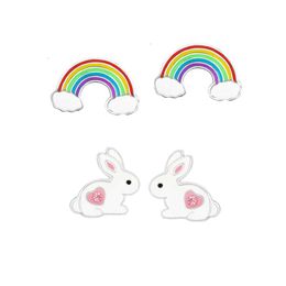 schmuck23 Ohrstecker Set Hase und Regenbogen 925 Silber | Gr.: onesize