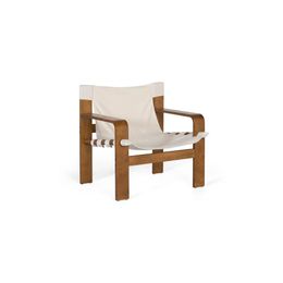 Giner y Colomer Moderner Sessel aus Gummibaumholz mit beigem Stoff in Brown | Gr.: onesize
