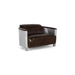 Giner y Colomer Zweisitzer-Sofa mit braunem Lederbezug und antikem Finish in Brown | Gr.: onesize