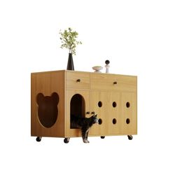 ABRIHOME Katzenkloschrank mit abnehmbare Sandablassplatte in Natur - 100&times;45&times;66cm | Gr.: onesize