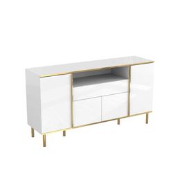 ABRIHOME Sideboard in Wei&szlig; Hochglanz mit 1 Schublade, B150 T40 H80 cm | Gr.: onesize