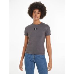 Calvin Klein Jeans Damen T-Shirt &raquo;WASHED WOVEN LABEL RIB BABY TEE&laquo; mit Logopatch schwarz XXXL(46)