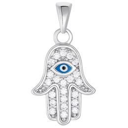 Amor Damen Kettenanh&auml;nger &raquo;Hamza Hand-Motiv mit Evil Eye B&ouml;ser Blick magisches Auge&laquo; mit Zirkonia (synth.) - mit Emaille silber