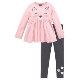 Kidsworld Langarmshirt & Leggings in rosa/anthrazit | Gr.: 104/110