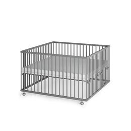 S&auml;mann Laufgitter mit Matratze Cloud Air & Lattenrost - grau - Premium | Gr.: 120x120 cm