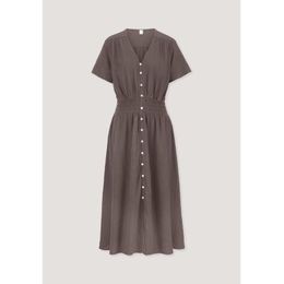 hessnatur Gewebe Kleid mit Taillierung Midi aus reiner Bio-Baumwolle in mocca | Gr.: 42