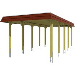Skan Holz Einzelcarport &raquo;Spreewald&laquo; Massivholz 285 cm Gr&uuml;n mit EPDM-Dach, rote Blende gr&uuml;n