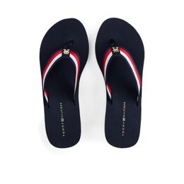 Tommy Hilfiger Damen Dianette &raquo;TH CORPORATE WEDGE BEACH SANDAL&laquo; , Keilabsatz, Sommerschuh, Zehentrenner mit gestreiften Bandagen bunt 40