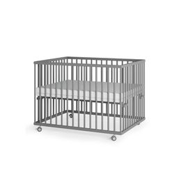 S&auml;mann Laufgitter mit Lattenrost & Matratze Basic - grau - Premium Kollektion | Gr.: 100x100 cm