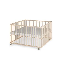 S&auml;mann Laufgitter mit Matratze SleepPlus & Schlupfsprossen - natur - Premium | Gr.: 100x100 cm