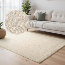 ELLE DECORATION Wollteppich &raquo;Majoli, auch als L&auml;ufer&laquo; rechteckig 10 mm H&ouml;he Herringbone, Wolle, Jute, Natur, Wohnzimmer, Schlafzimmer, Boho,Skandi 