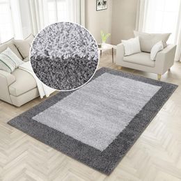 OTTO home Hochflor-Teppich &raquo;Liams&laquo; rechteckig 30 mm H&ouml;he mit Bord&uuml;re, besonders weich und kuschelig, Wohnzimmer, Schlafzimmer grau Kunstfaser
