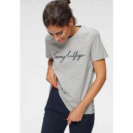 Tommy Hilfiger Damen T-Shirt &raquo;HERITAGE CREW NECK GRAPHIC TEE&laquo; mit Script Logo-Schriftzug & Logo-Flag am Saum grau XXS (32)