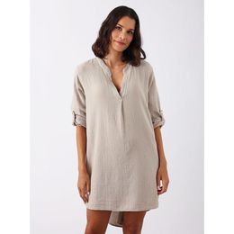 Zwillingsherz Damen Schlupfbluse &raquo;"Rom"&laquo; verl&auml;ngerte R&uuml;ckenpartie, V-Neck, Turn-Up &Auml;rmel, Musselin beige Einheitsgr&ouml;&szlig;e