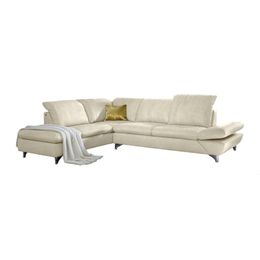 W.Schillig Ecksofa &raquo;Taoo, elegant und zeitlos, bequem, L-Form&laquo; mit Sitziefenverstellung & Kopfteilverstellung beige Longlife fabric Velourgewebe S41 (