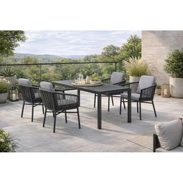 Destiny Garten-Essgruppe &raquo;LIMONE CREMONA&laquo; Set, 13 tlg. bestehend aus 4 Sesseln mit Sitz und R&uuml;ckenkissen, 1 Esstisch Aluminium, Keramik, Wicker/