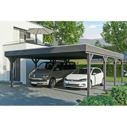Skan Holz Doppelcarport &raquo;Grunewald&laquo; Leimholz dunkelgrau mit EPDM-Dach grau