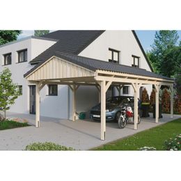 Skan Holz Einzelcarport &raquo;Fichtelberg&laquo; Leimholz natur mit Dachlattung beige