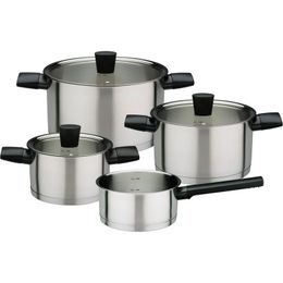 GSW Topf-Set &raquo;Novero&laquo; Set, je 1 Kochtopf &Oslash; 16/20/24 cm, 1x Stielkasserolle &Oslash; 16 cm, 7 Stk. tlg. Edelstahl 18/8 silber