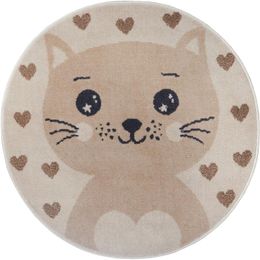 Hanse Home Kinderteppich &raquo;Adventures Cat&laquo; rund 8 mm H&ouml;he Spielteppich, fest, Kinderzimmer, Kurzflor, Spielunterlage beige Polypropylen