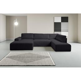 WERK2 Wohnlandschaft &raquo;Rotterdam, U-Form, in kuschelweichem Cord oder Breitcord. Breite 329cm&laquo; Design Sofa mit Schlaffunktion & Bettkasten, Breitcord, 