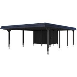 Skan Holz Doppelcarport &raquo;Wendland&laquo; Massivholz 550 cm Anthrazit, schwarze Blende grau
