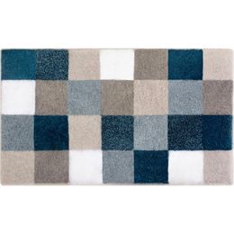 Kleine Wolke Badematte &raquo;Caro&laquo; H&ouml;he 25 mm rutschhemmend beschichtet fu&szlig;bodenheizungsgeeignet Badteppich, modernes Karo-Muster, Pastell-Farben, waschbar blau 