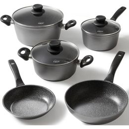 Stoneline Topf-Set Set, Bratentopf 20 cm, Kochtopf 20 cm, Kasserolle 18 cm, Pfanne 20/24 cm, 5 Stk. tlg. Aluminium schwarz
