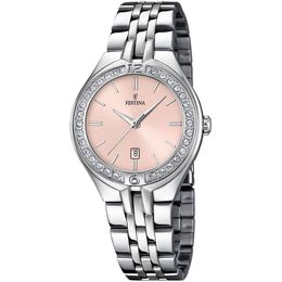 Festina Damen Quarzuhr &raquo;Mademoiselle&laquo; Armbanduhr, Damenuhr, Edelstahlarmband, analog, Tag, Zirkonia (synth.) silber