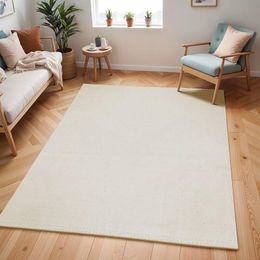 Teppich &raquo;BUSAN&laquo; rechteckig 14 mm H&ouml;he Skandi Design, Modern Boho Kurzflor Wohnzimmerteppich, Schlafzimmer wei&szlig; Kunstfaser
