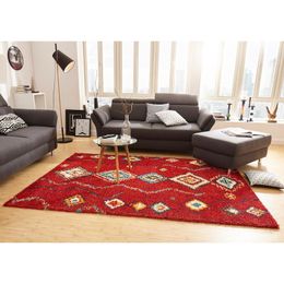 Hanse Home Hochflor-Teppich &raquo;Geometric&laquo; rechteckig 30 mm H&ouml;he Shaggy, Flokati, Boho Design, Weich, Flauschig, Geometrisches Muster rot Kunstfaser