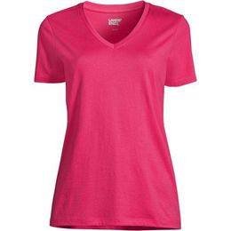 LANDS' END Supima Kurzarm-Shirt mit V-Ausschnitt, Damen,  Pink, Baumwolle, by Lands' End