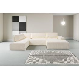 WERK2 Wohnlandschaft &raquo;Rotterdam, U-Form, in kuschelweichem Cord oder Breitcord. Breite 329cm&laquo; Design Sofa mit Schlaffunktion & Bettkasten, Breitcord, 
