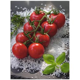 Artland Alu-Dibond-Druck &raquo;Tomaten Rispe auf Salz&laquo; Lebensmittel 1 Stk. tlg. f&uuml;r Innen- und Au&szlig;enbereich geeignet, Outdoorbild rot