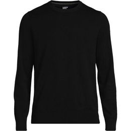 LANDS' END Rundhals-Pullover aus Baumwoll-Feinstrick, Herren,  Schwarz, Baumwolle, by Lands' End