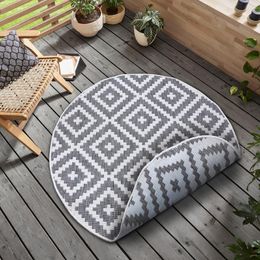 OTTO home Teppich &raquo;Ronda Wendeteppich&laquo; rund 5 mm H&ouml;he Sisal-Optik, Flachgewebe, In- und Outdoor, geometrisches Boho Design grau Kunstfaser